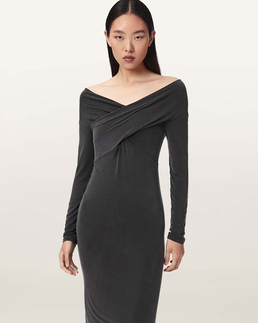Delta Curpo Blend Bodycon Midi Dress Black | ALLSAINTS Canada